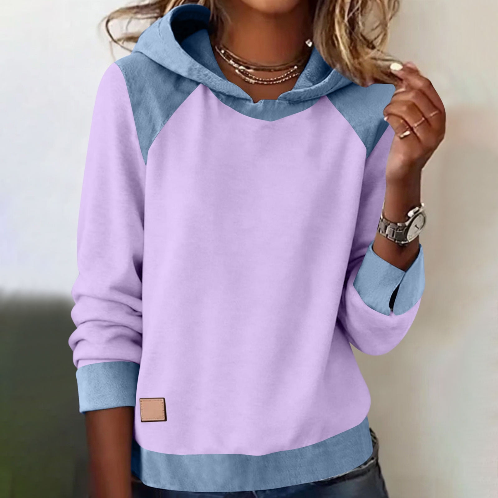 Tawop Women Shirts Solid Casual Long Sleeves Denim Patchwork Stitching ...