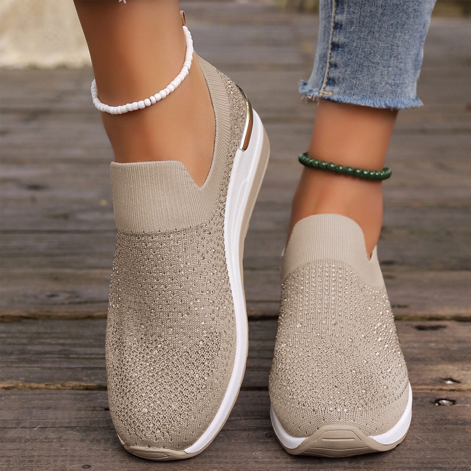 Tawop Women Shoes Women Shoes Casual Sneaker Round Toe Khaki Size 7 ...