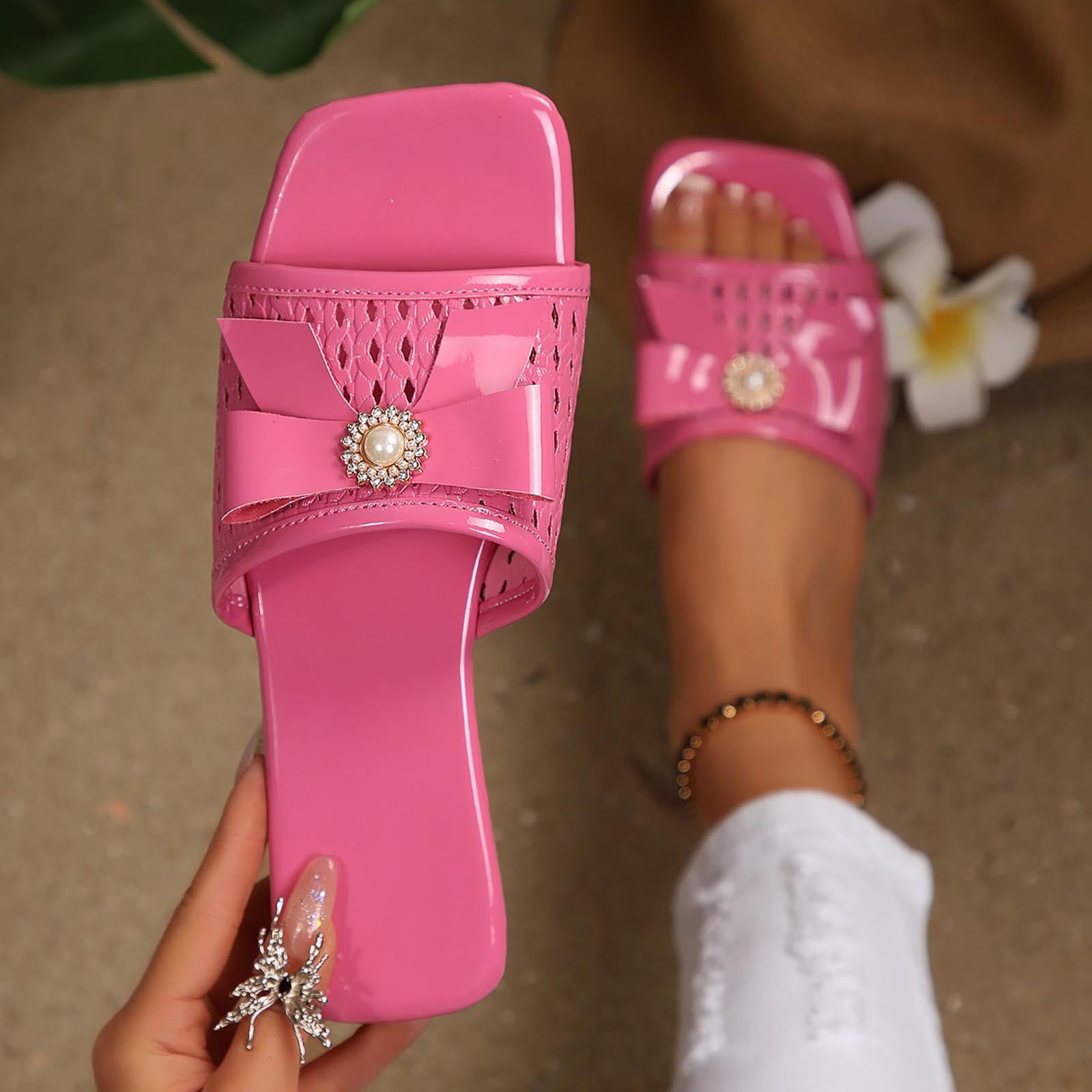 Tawop Women Shoes Fashionable and Casual Hollow Weave Thick Heel Open ...