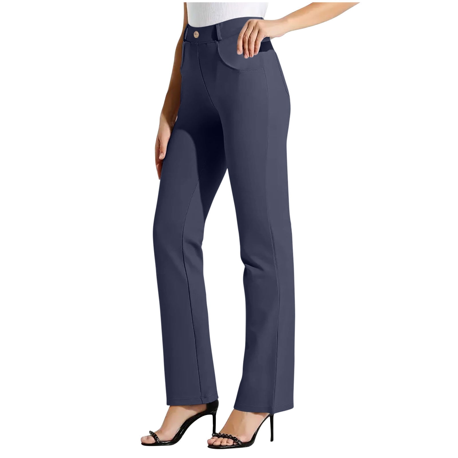 Tawop Women's Pull-On Dress Pants, Elastic Waist Slacks with Pockets ...