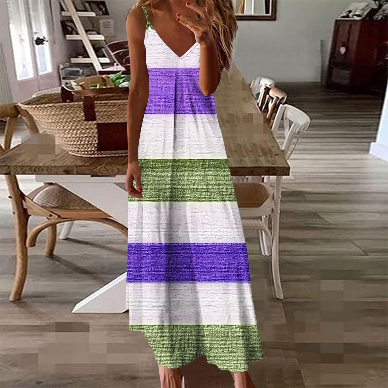 Tawop Womens Dress Sundresses Spaghetti Strap Summer Beach V Neck ...