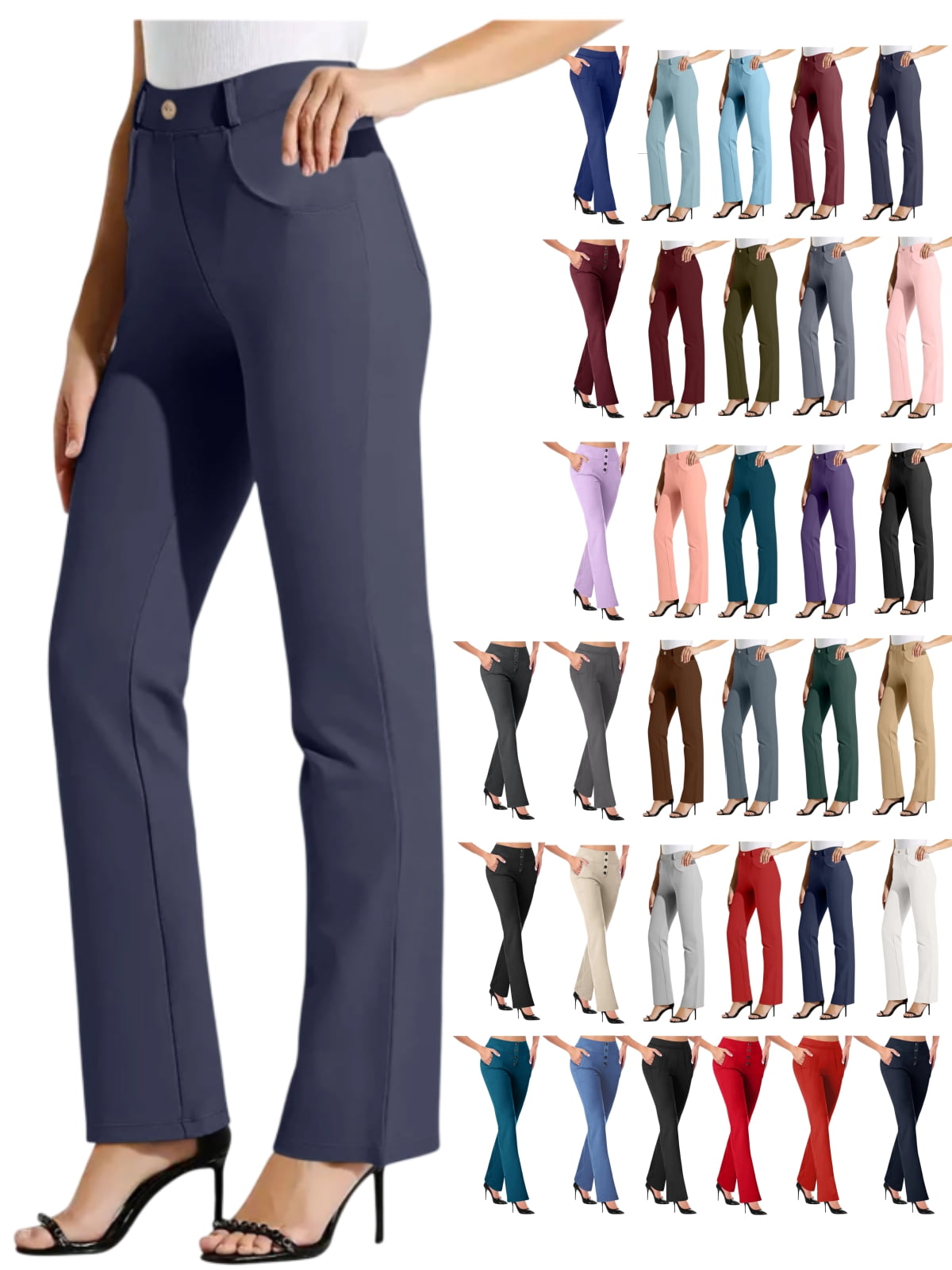 Tawop Women's Slacks, Elastic Waist Pull-On Pants with Pockets, Blue ...