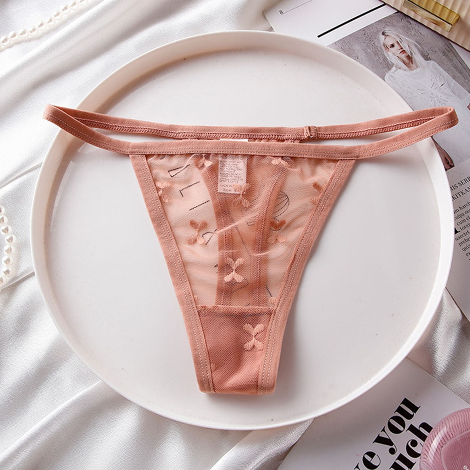 Tawop Womens Underwear Pink Seamless Sexy Lace Silk G String Breathable