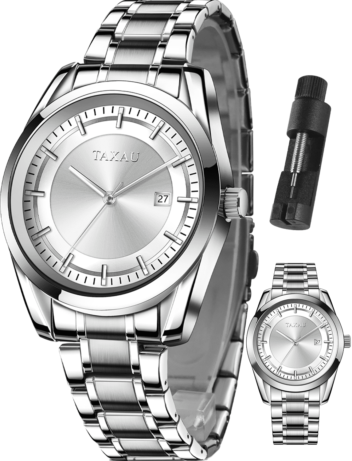 Taxau Fashion Mens Watch Classic White Face Watch For Men Sliver ...