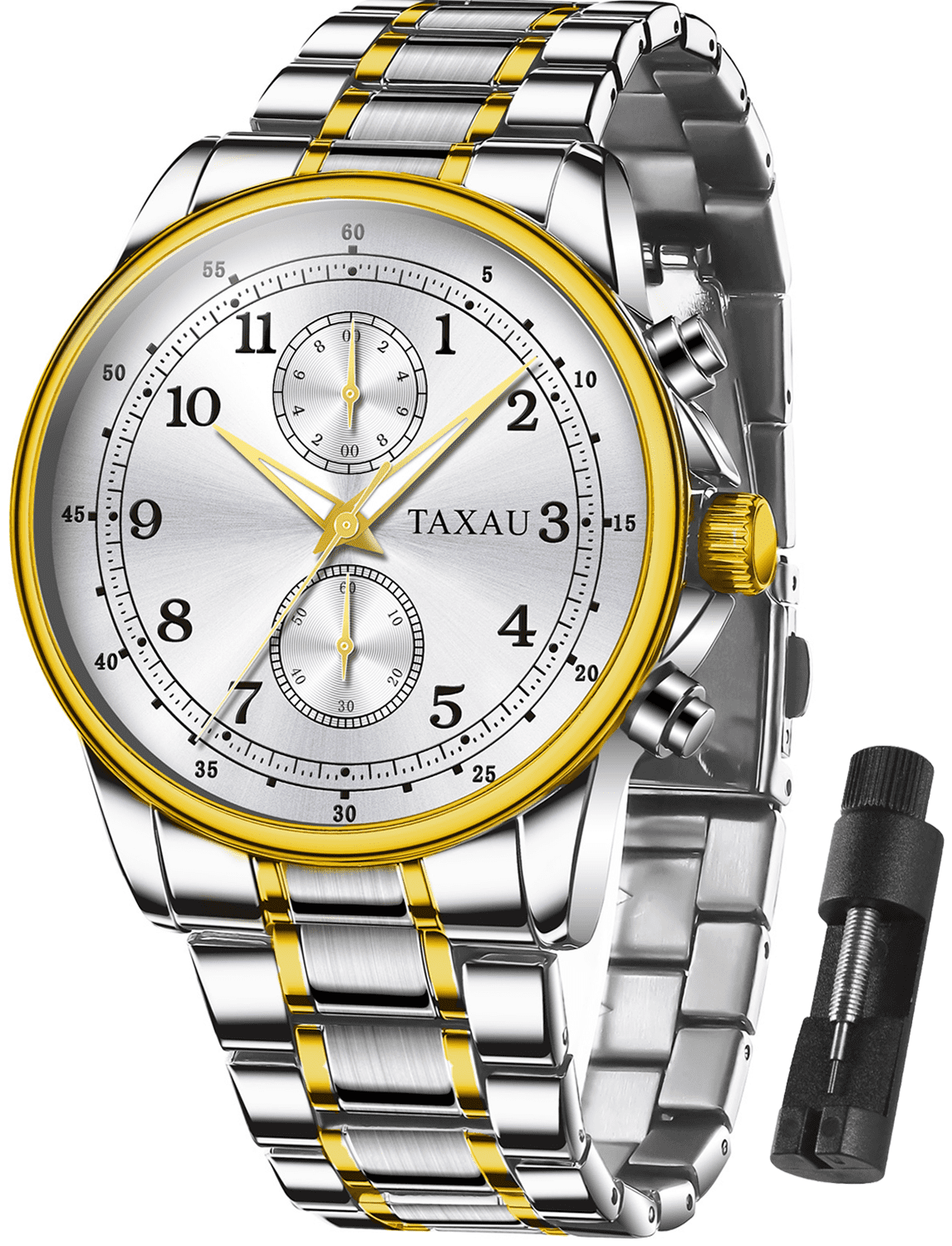 Taxau Gold Sliver Watches For Men Analog Quartz Watches Men White Dial ...