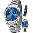 Taxau Luxury Men's Watch - Silver Stainless Steel Band, Blue Dial ...