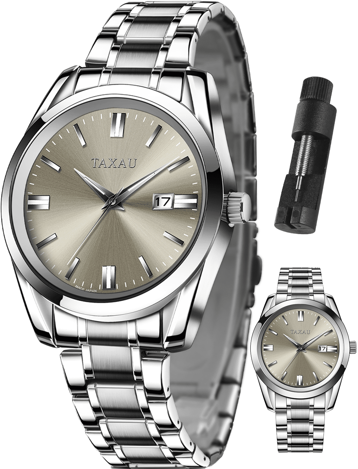 Taxau Mens Sliver Watch Fashion Sample Men Watch Big Grey Dial Watch ...