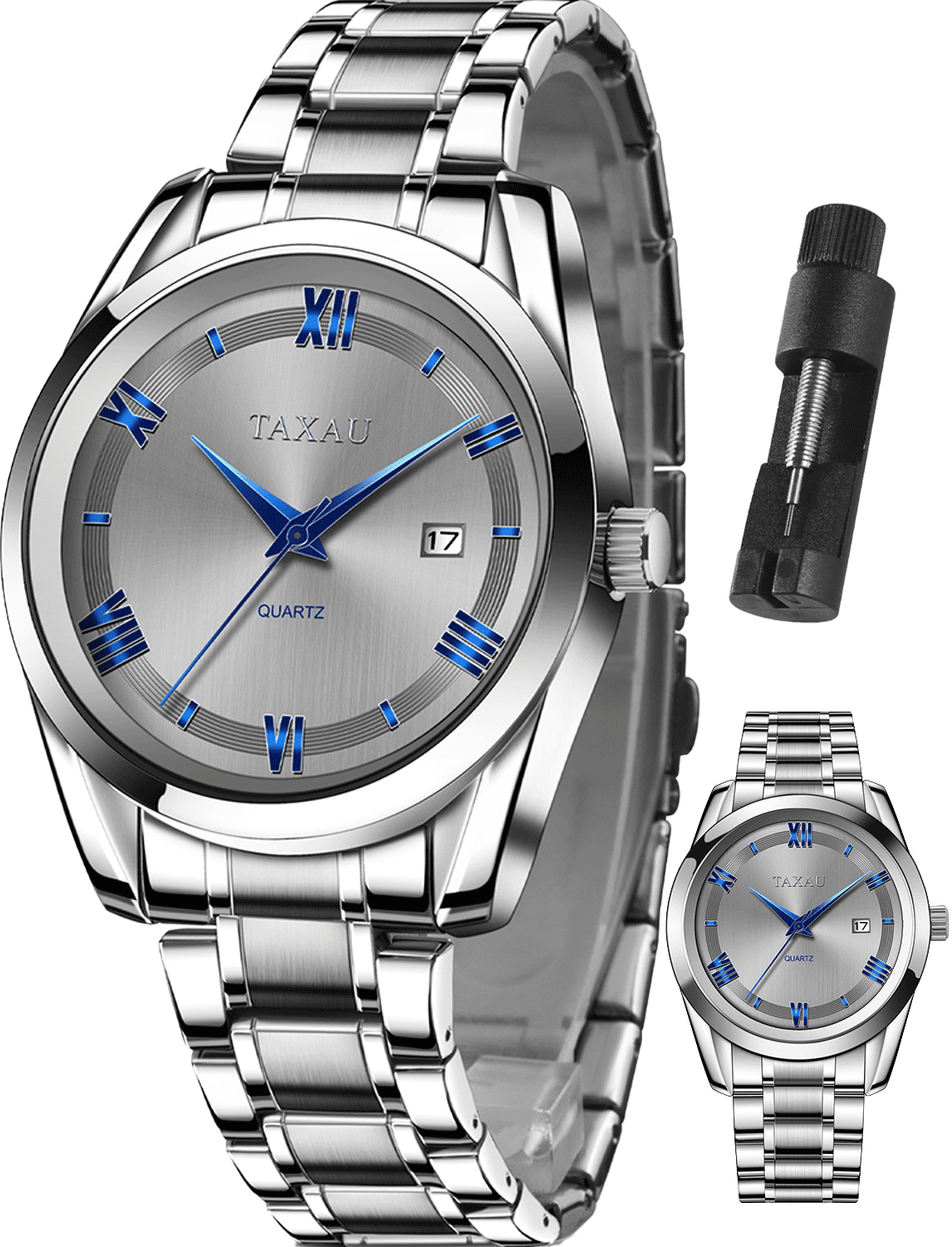 Taxau Mens Sliver Watches Analog Quartz Watch For Men Fashion Grey Dial ...