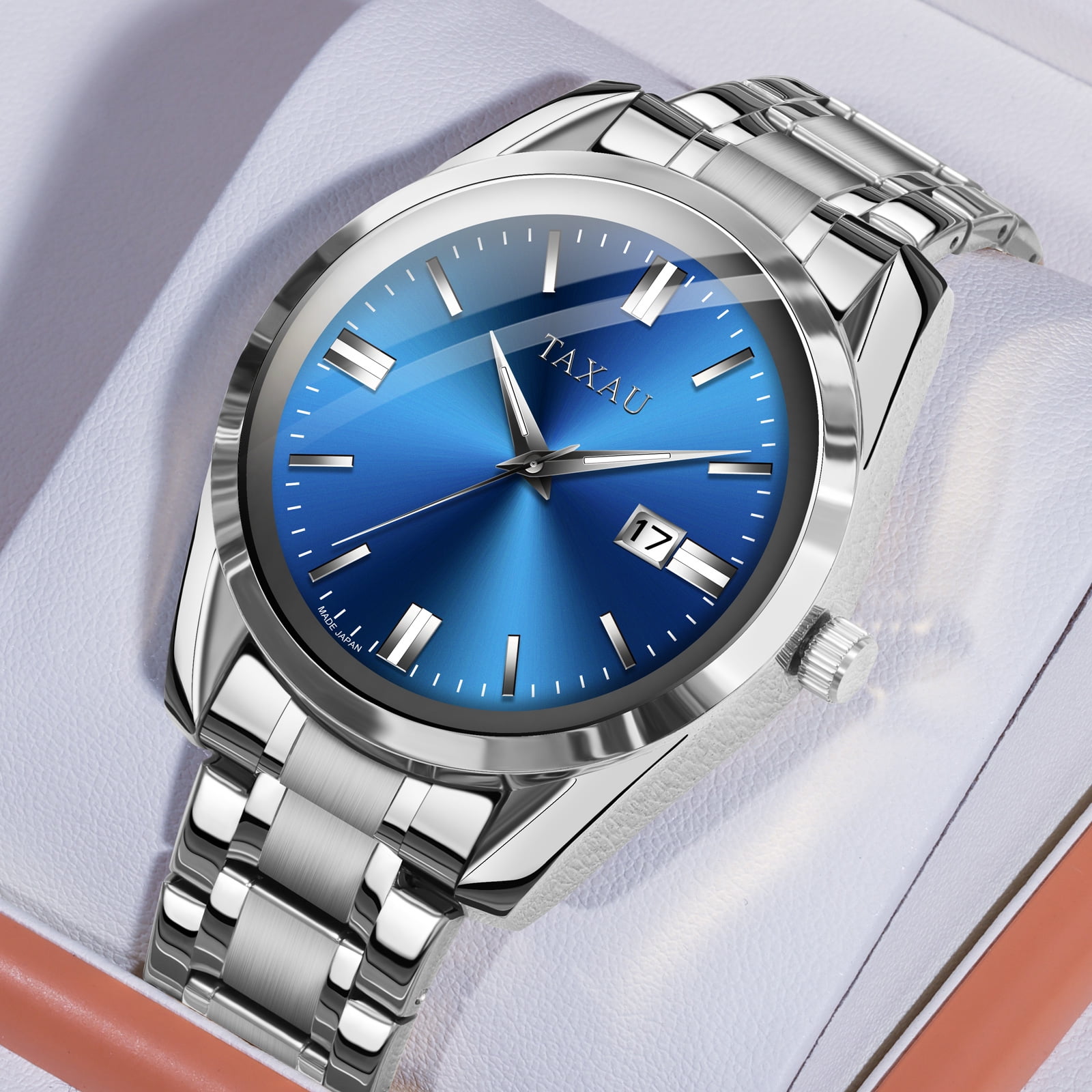 Taxau Mens Sliver Watches Classic Blue Dial Watches For Men Analog ...