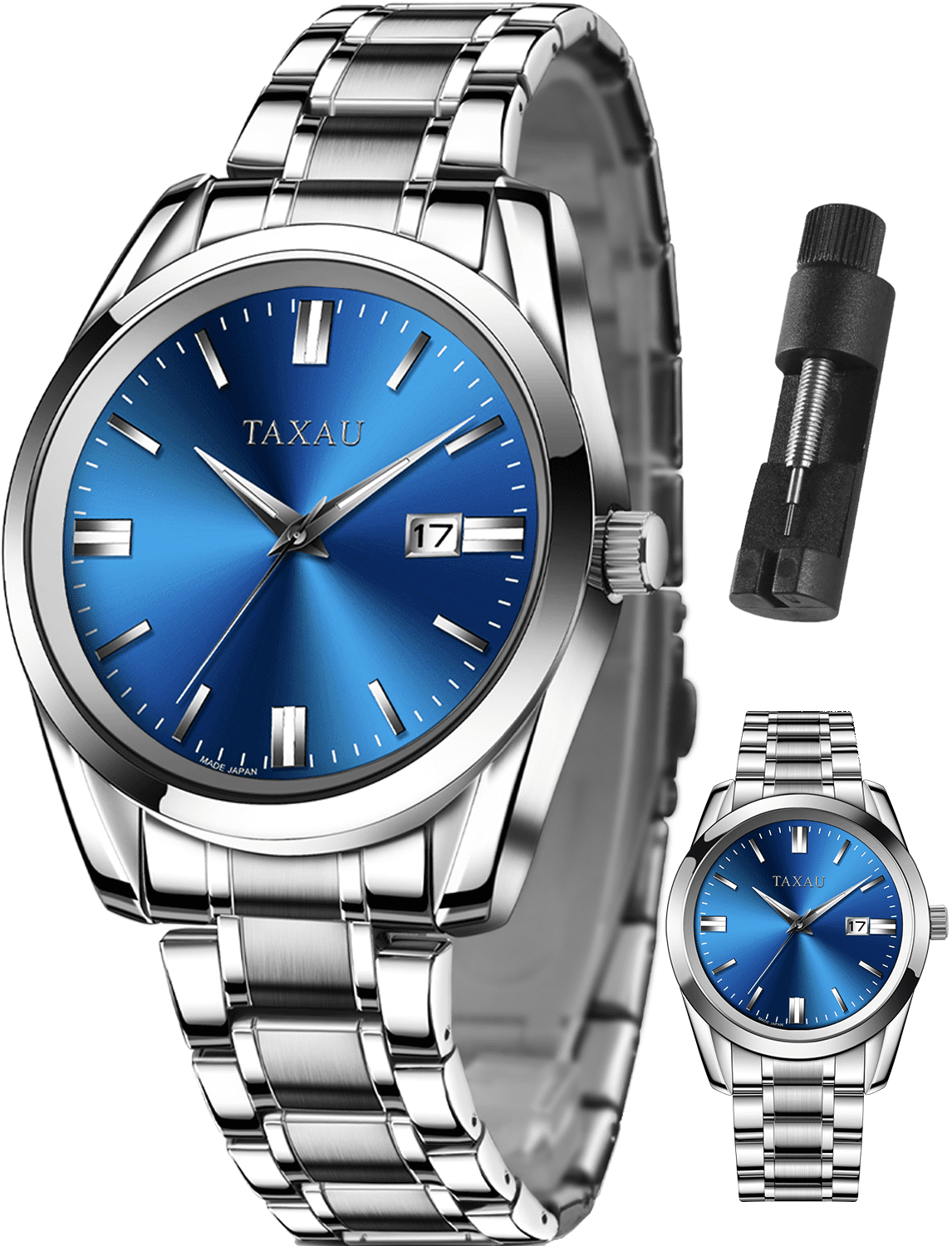 Taxau Mens Sliver Watches Classic Blue Dial Watches For Men Analog ...