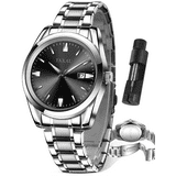 Taxau Sliver Mens Watch Large Black Face Watch For Men Waterproof Mens ...