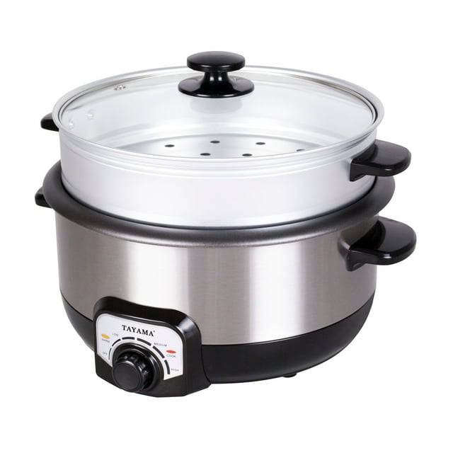 Tayama 3 Qt. Electric Non-Stick Hot Pot Multi-Cooker with Steamer and ...