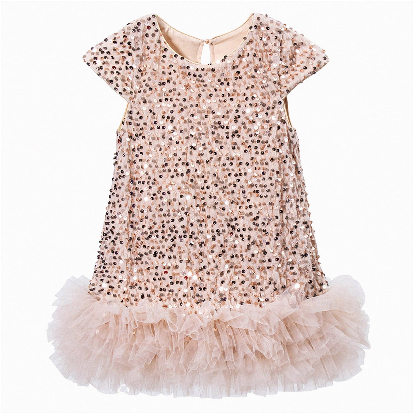 Taybagh Dresses for Girls Sparkly Solid Color Furry Hem Kids Party ...