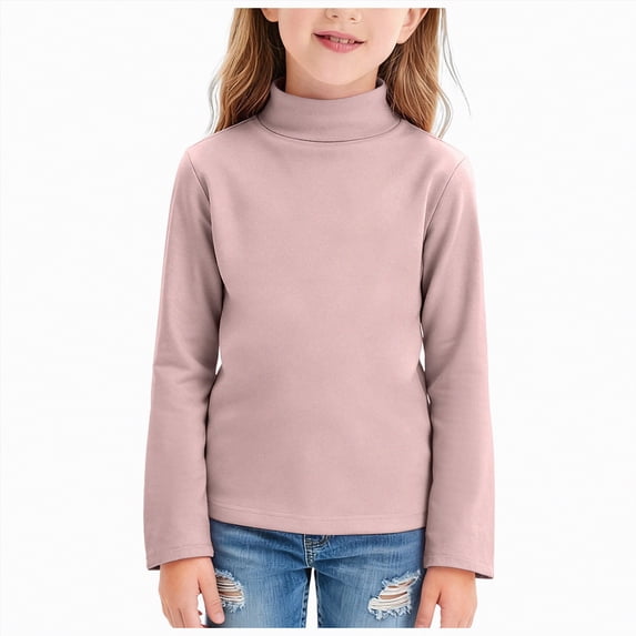 Taybagh Girls Long Sleeve Top with High Neck Solid Color Baby Girl ...