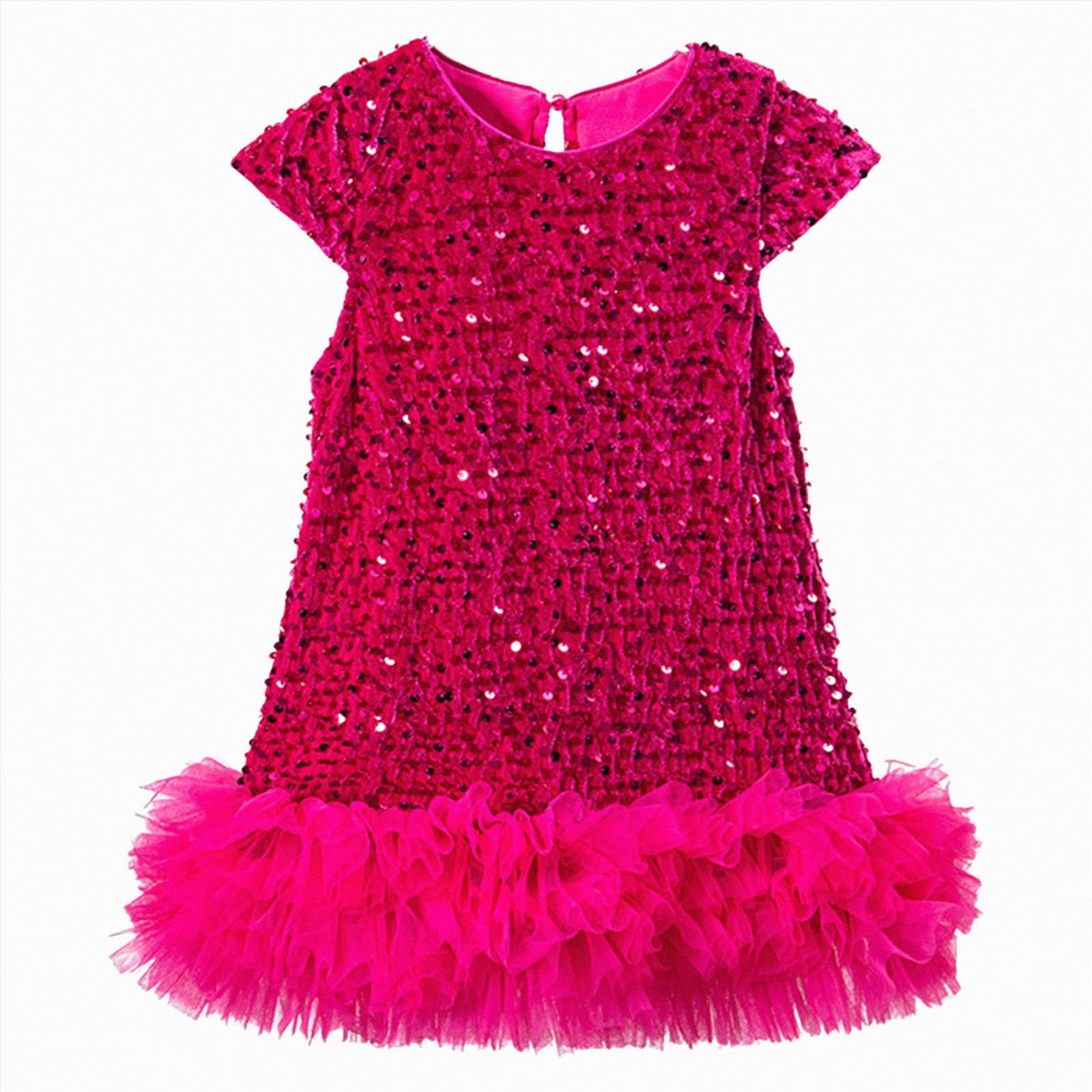 Taybagh Girls Sequin Dresses Furry Hem Sleeveless a Line Girls Holiday ...