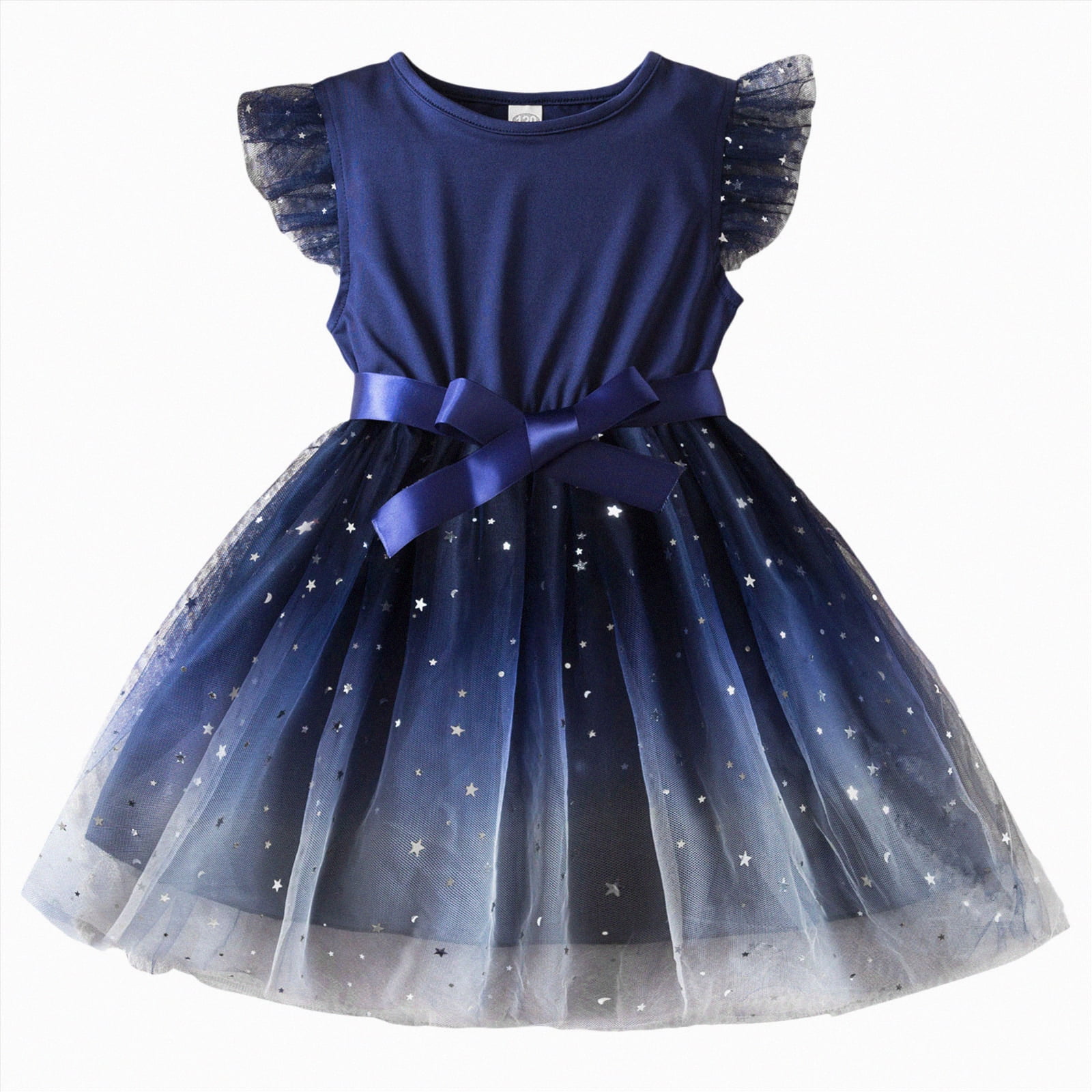 Taybagh Girls Summer Dress Ruffle Sleeve Party Dress with Pockets Blue ...