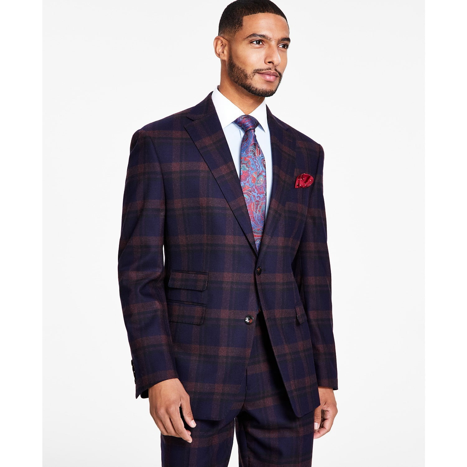 Tayion Collection Men Classic-Fit Navy Plaid Suit Separates Jacket 40L ...