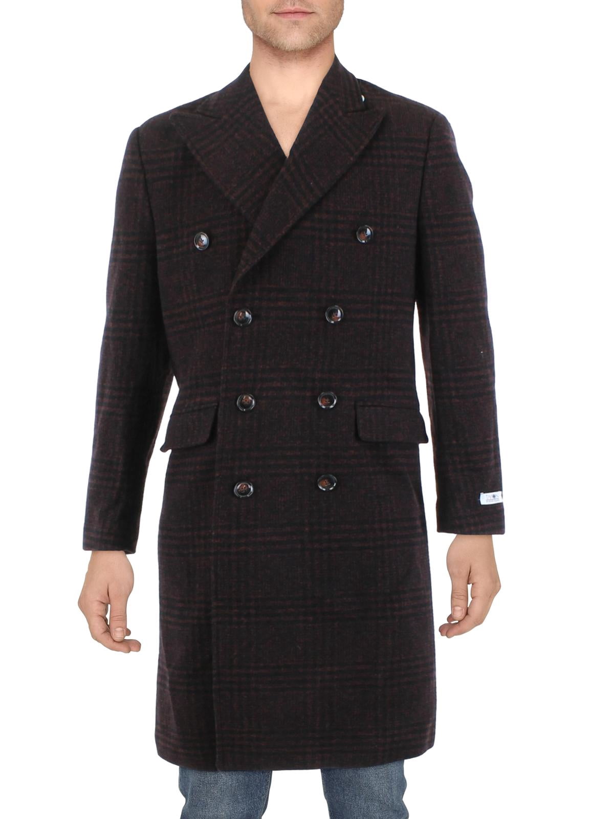Tayion Collection Mens Double-Breasted Glen Plaid Overcoat 40 Regular ...
