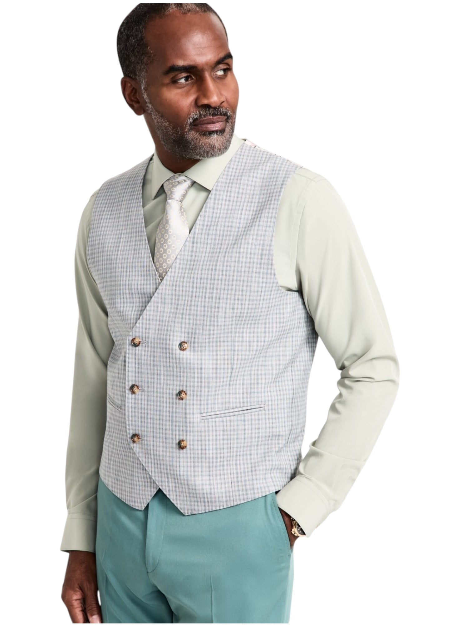 Tayion Mens Classic fit Double Breasted Button-Up Suit Vest XL Light ...