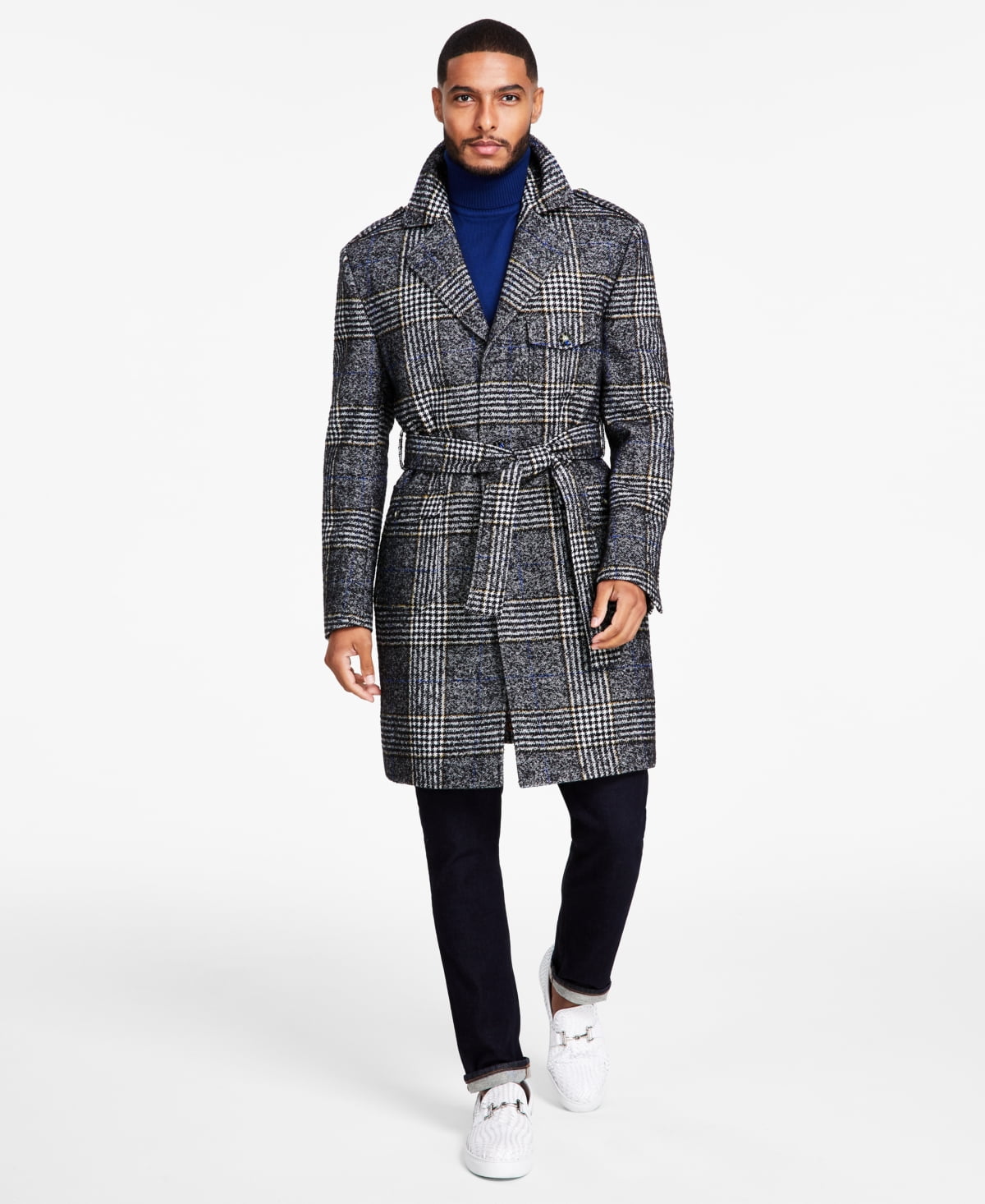 Tayion Mens Classic fit Overcoat Coat 46 L Black Plaid - Walmart.com