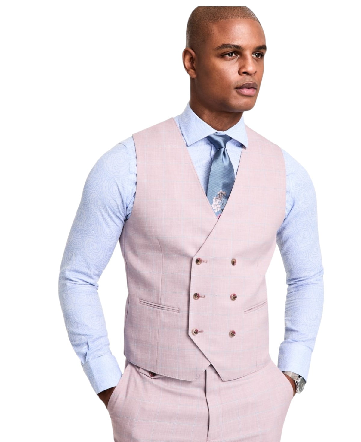 Tayion Mens Regular fit Double Breasted Button-Up Suit Vest Medium Pink ...