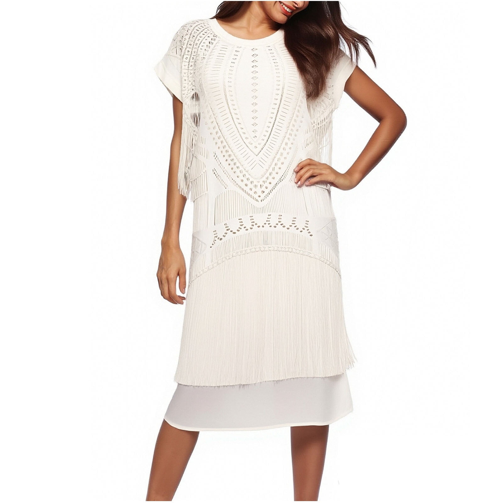 Taylonsss Women's V-Neck Irregular Short Sleeve Mesh Dress for Summer ...