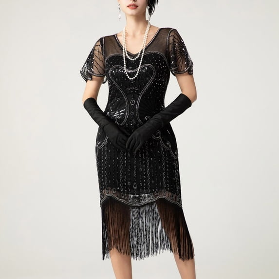 Taylonsss Women's Vintage 1920s Flapper Sequin Party Dress with Tiered ...