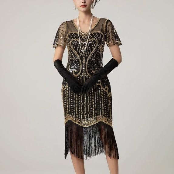 Taylonsss Women's Vintage 1920s Flapper Sequin Party Dress with Tiered ...