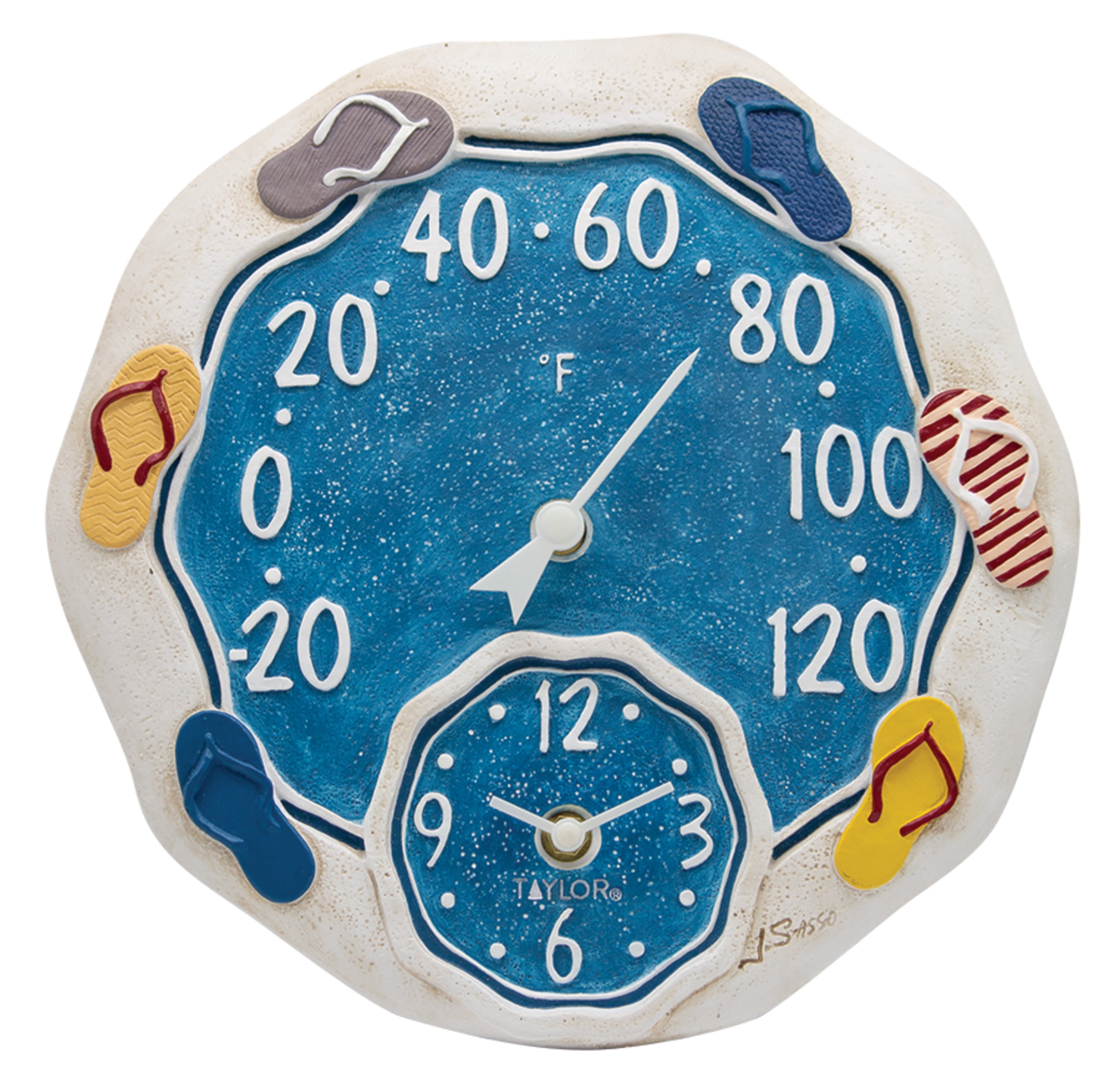 Taylor 12-inch Decorative Sandals Thermometer with Indoor/Outdoor Clock ...