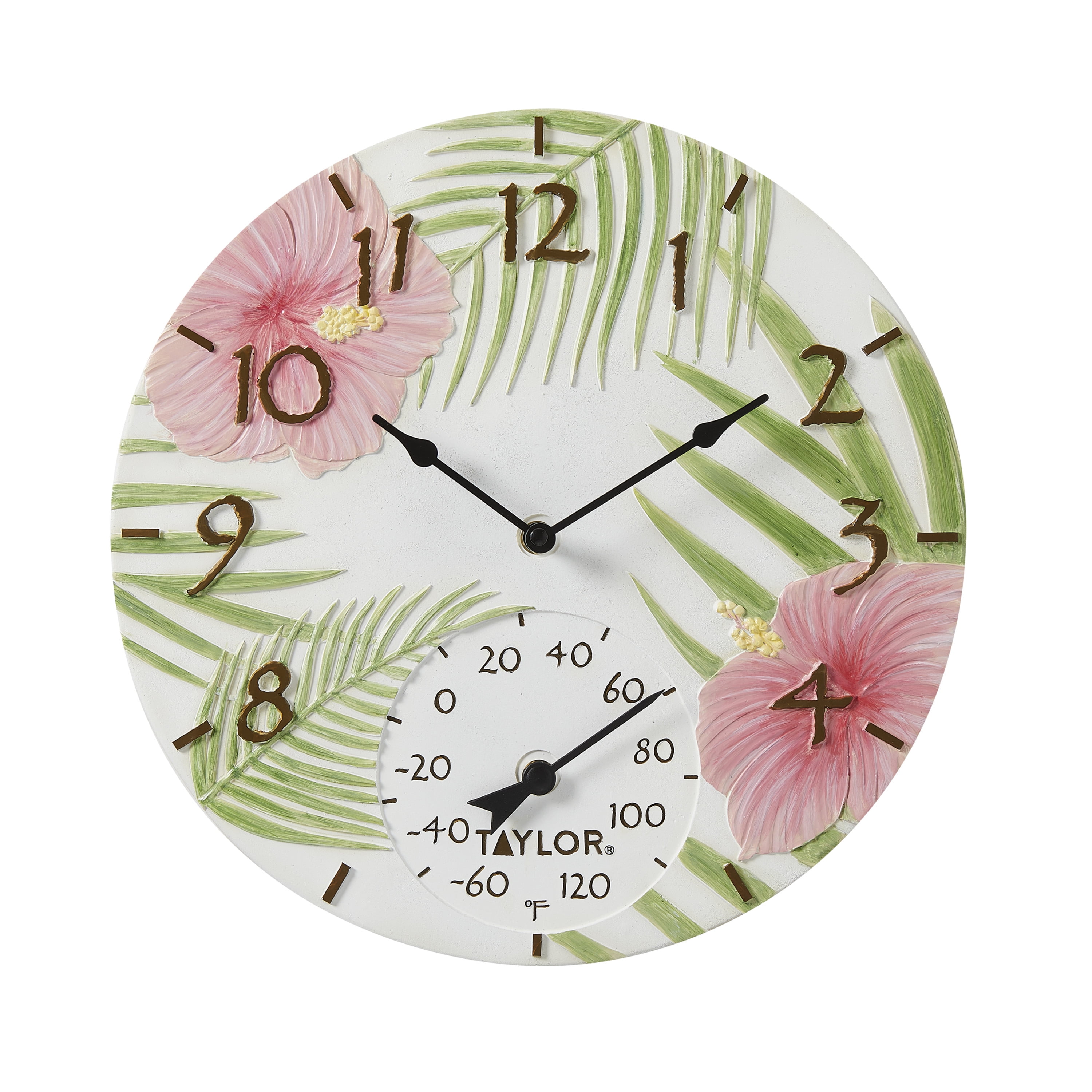 Taylor 14-inch Pink Hibiscus Clock with Thermometer - Walmart.com