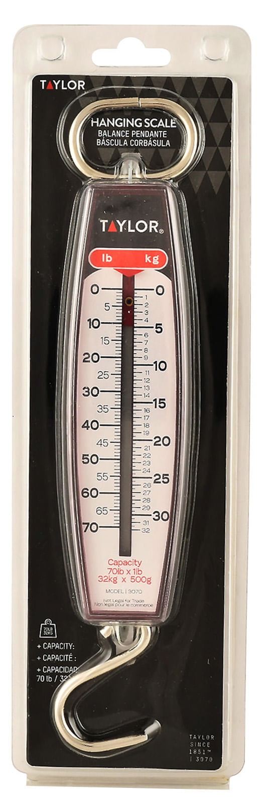 Taylor Precision Products Hanging Scale, 70 lb Capacity, Steel Housing ...