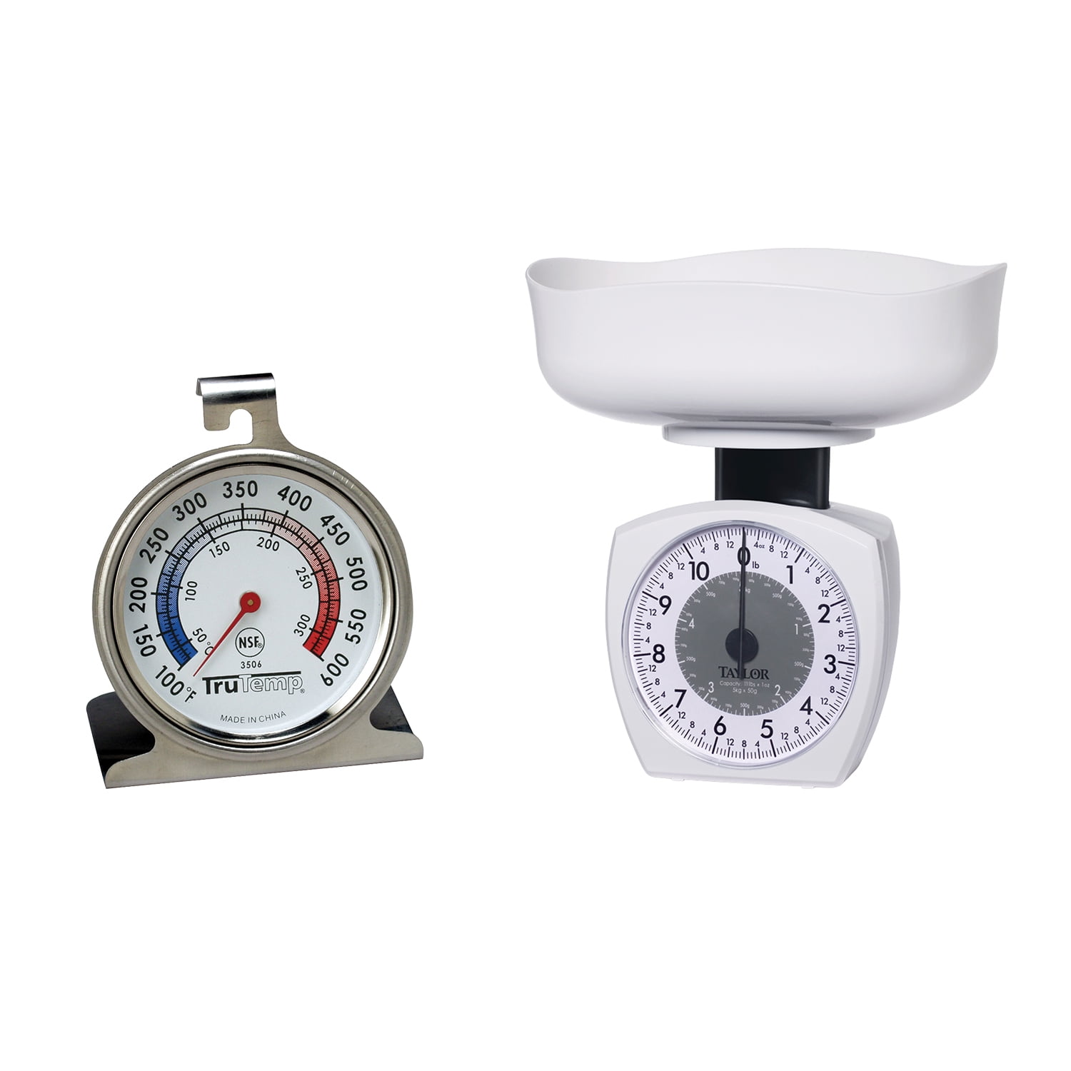 Taylor 3701KL Stainless Steel Kitchen Scale, 11lb & 3506 Oven Dial ...