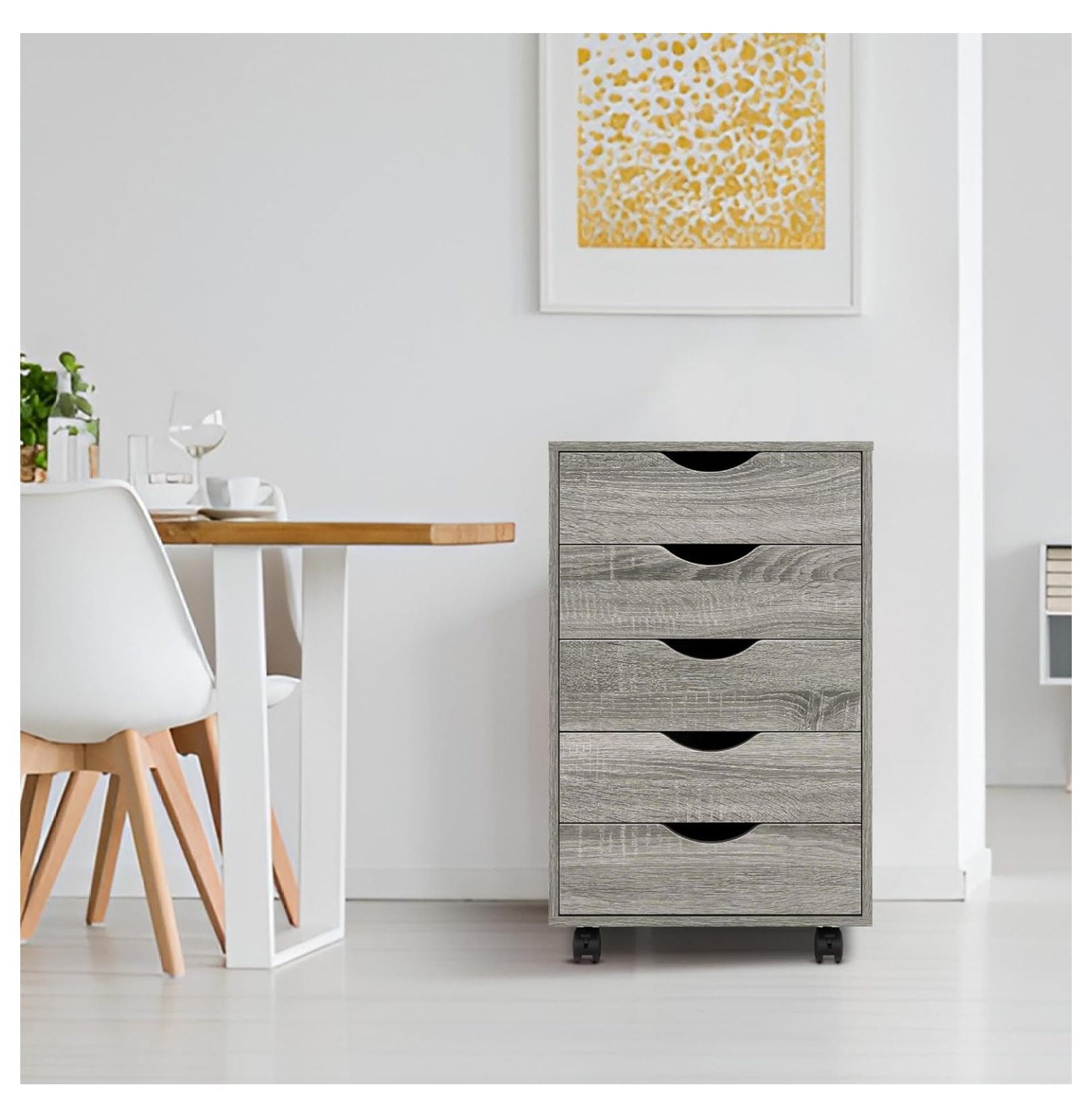 Taylor 5 Drawer Chest, Wood Storage Dresser Cabinet with Wheels, Craft ...
