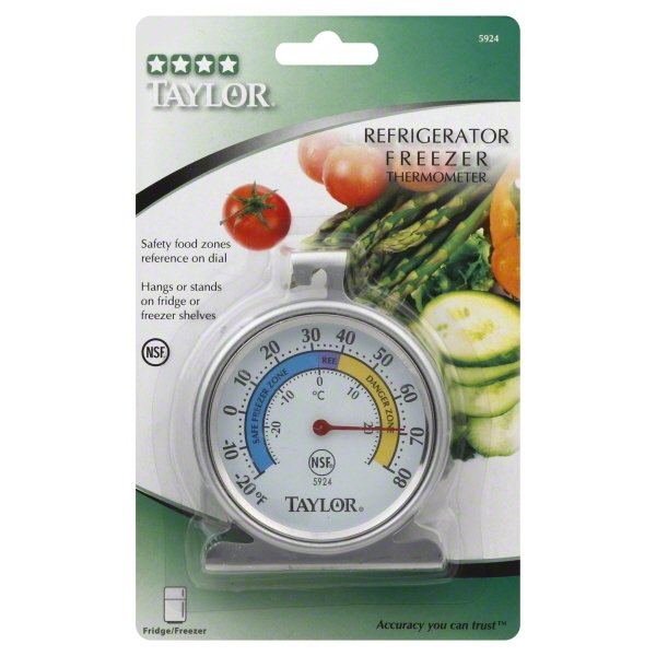 Taylor 5924 Refrigerator Thermometer, 3-1/4" x 3-3/4", Stainless Steel ...