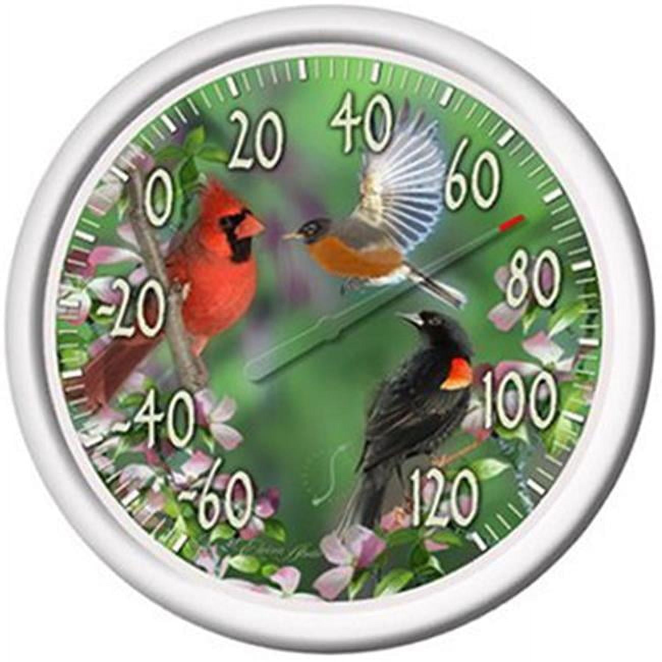 Taylor 13-Inch Round Outside Decorative Birds Outdoor Thermometer ...