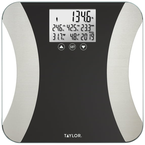 Taylor Glass LED Body Composition Scale with Quick View Readings 500lb ...