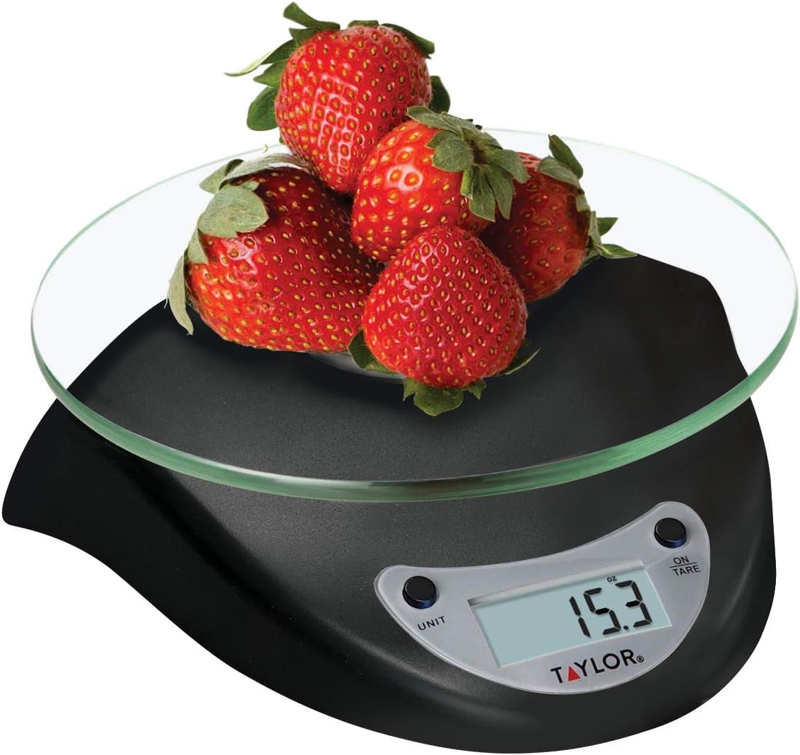 Taylor Digital Kitchen Scale with Glass Platform, Tare Button, and ...