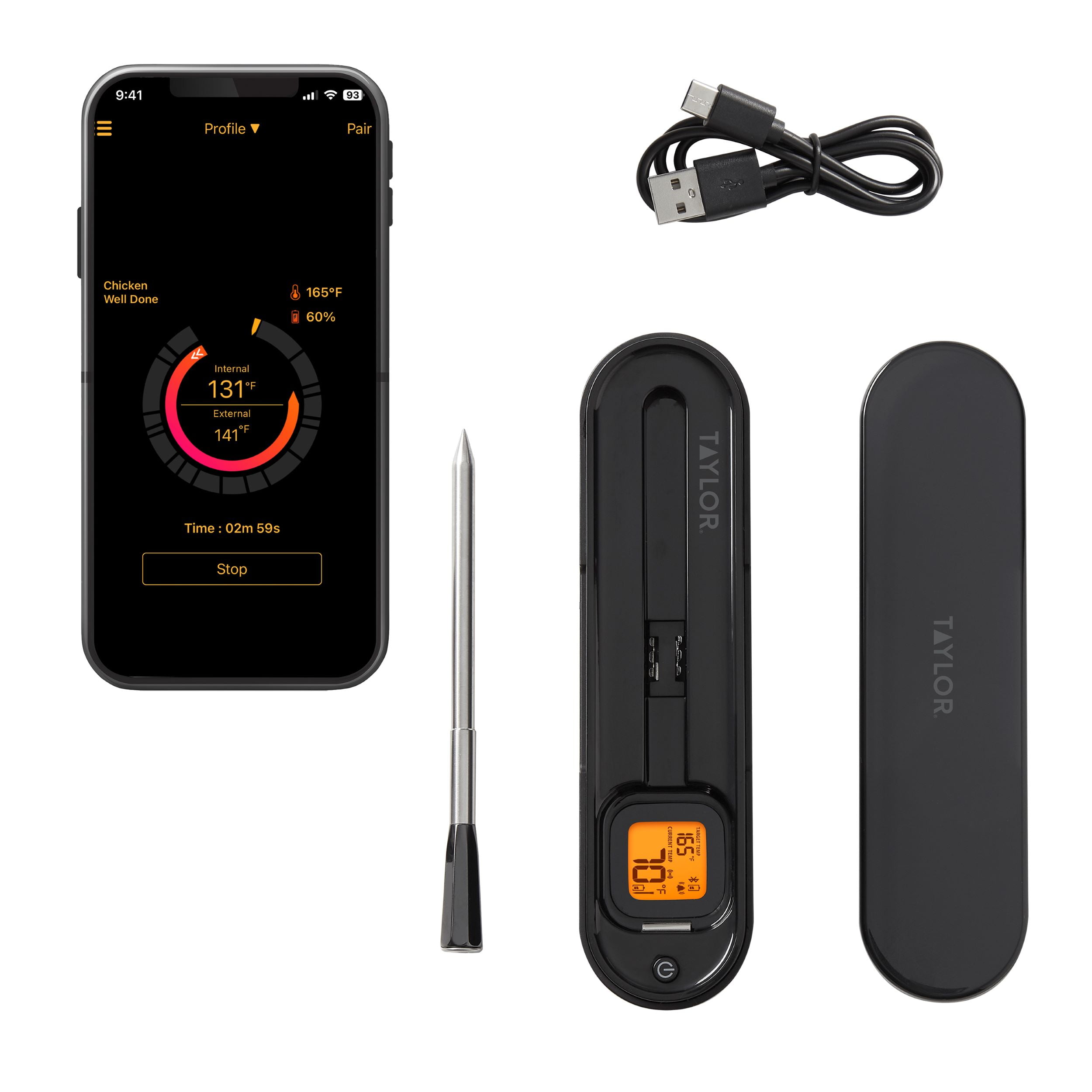 Taylor Waterproof Bluetooth Digital Wireless Grill and Meat Thermometer ...