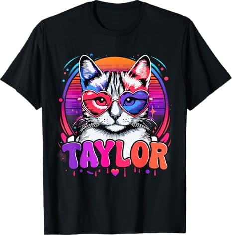 Taylor First Name I Love Taylor Girl Groovy 80's Cat T-Shirt - Walmart.com