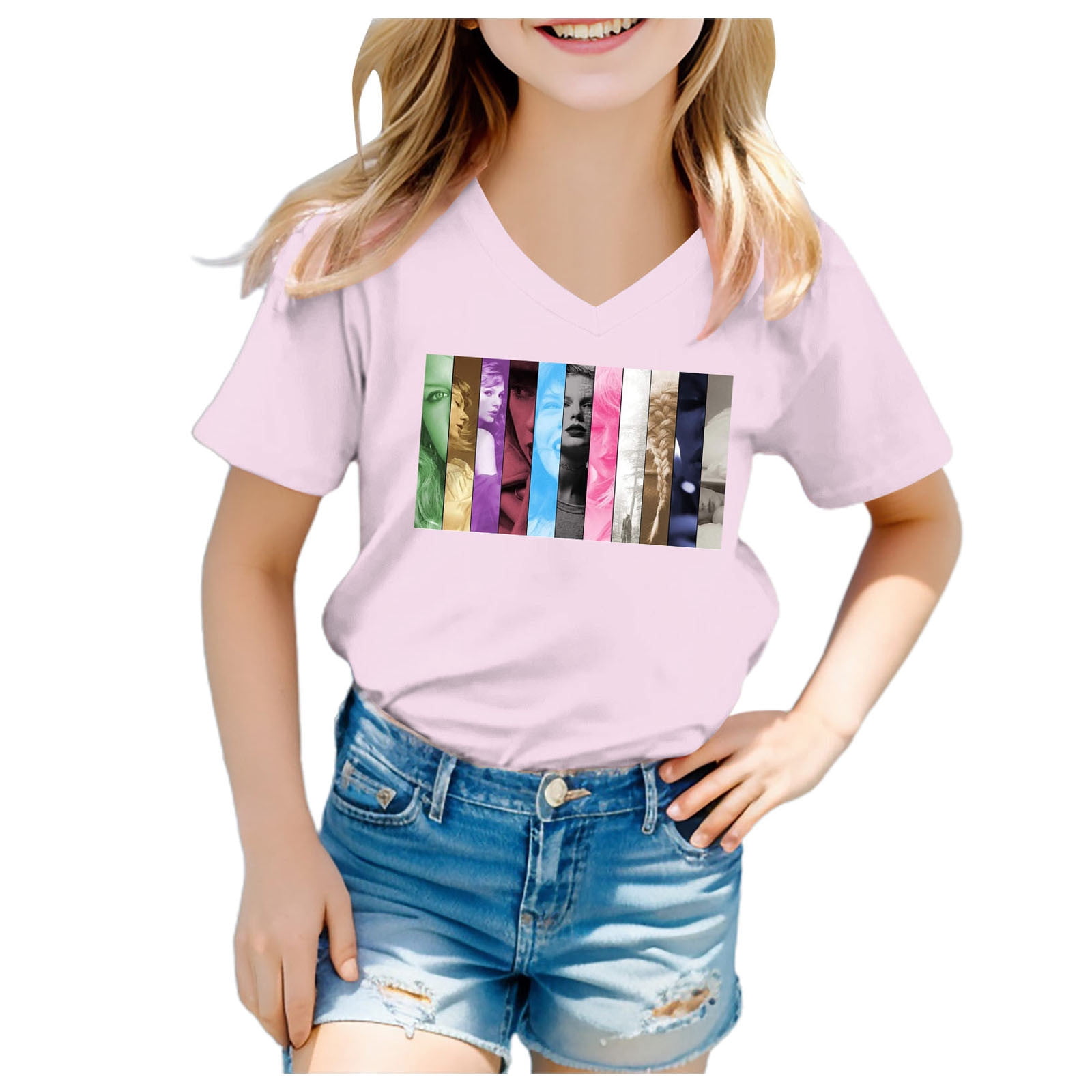 Taylor Girls Short Sleeve Tee Summer V Neck T Shirt Casual Fit Basic ...