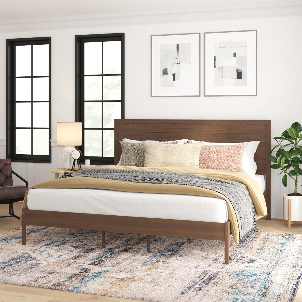 Taylor & Logan Solid Wood Platform Bed with Headboard and Wooden Slats ...