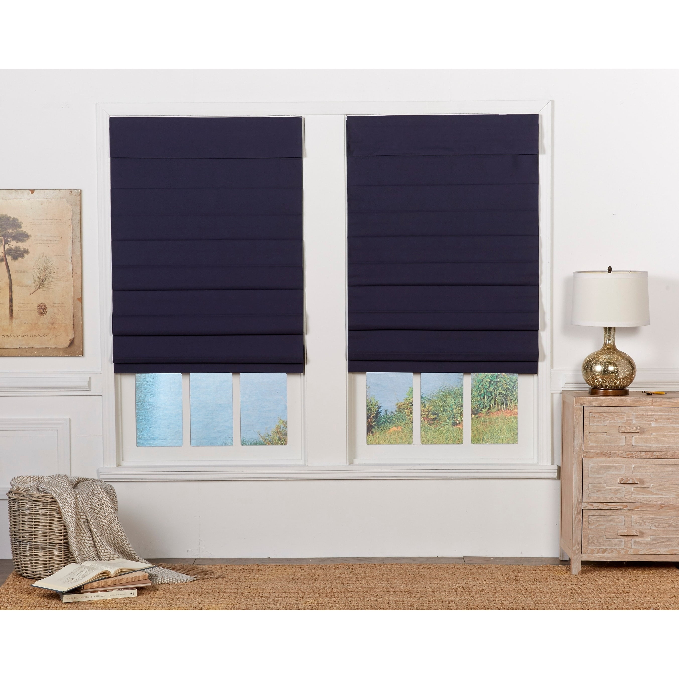 Taylor & Olive Halfway Navy Insulating Cordless Roman Shade 50 - 59 ...