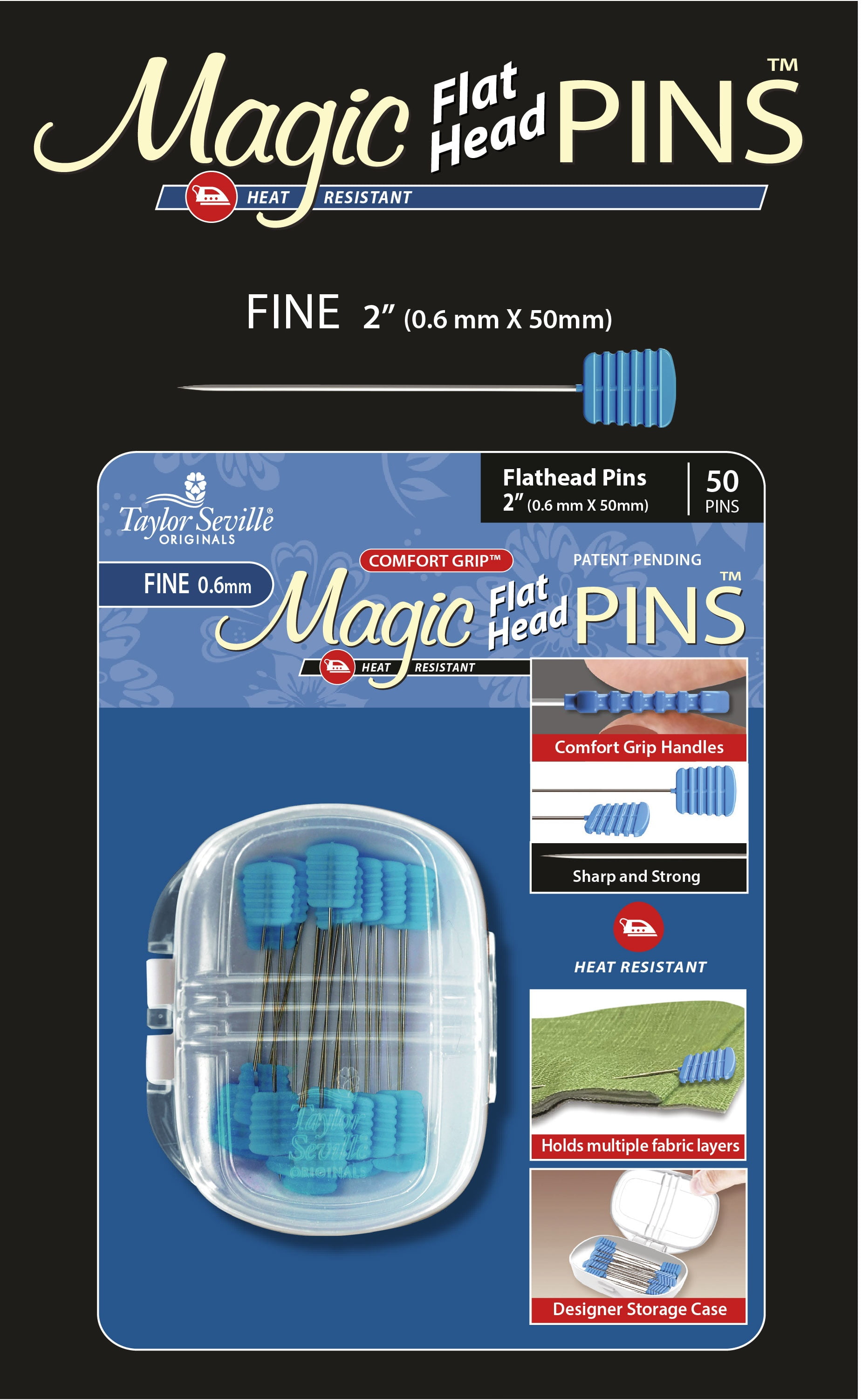 Taylor Seville Magic Pins - Flat Head Fine-Blue 50/Pkg - Walmart.com