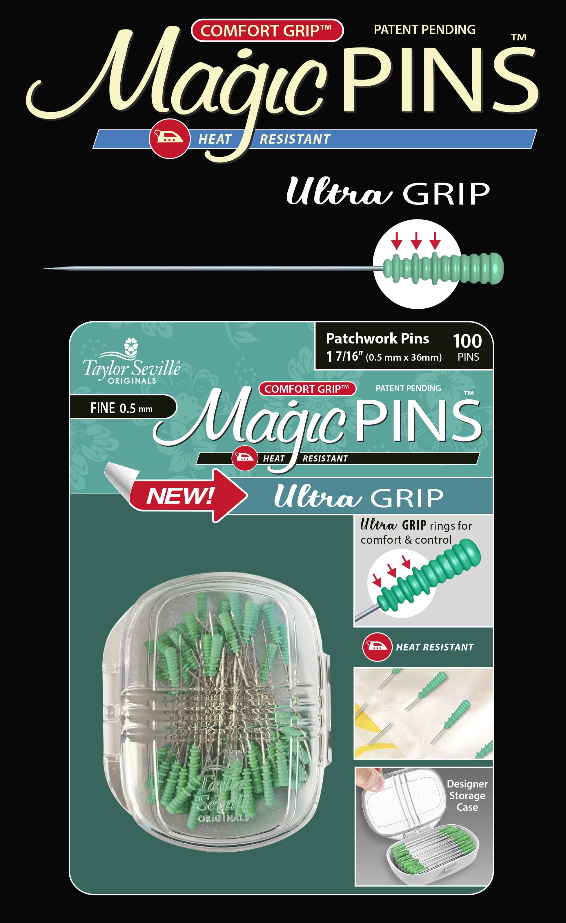 Taylor Seville Magic Pins - Ultra Grip Patchwork Fine-Green 100/Pkg ...