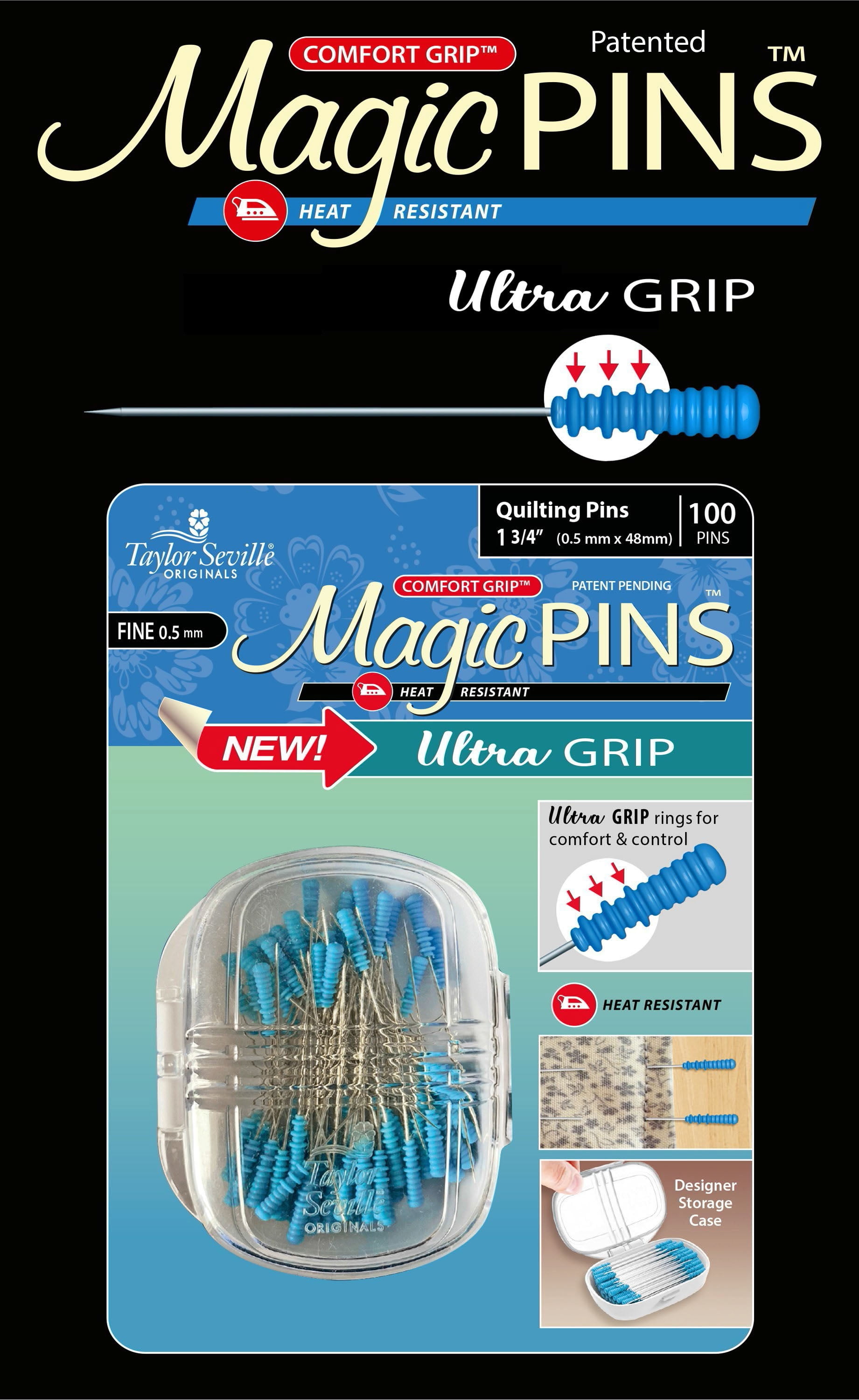Taylor Seville Magic Pins - Ultra Grip Quilting Fine-Blue 100/Pkg ...