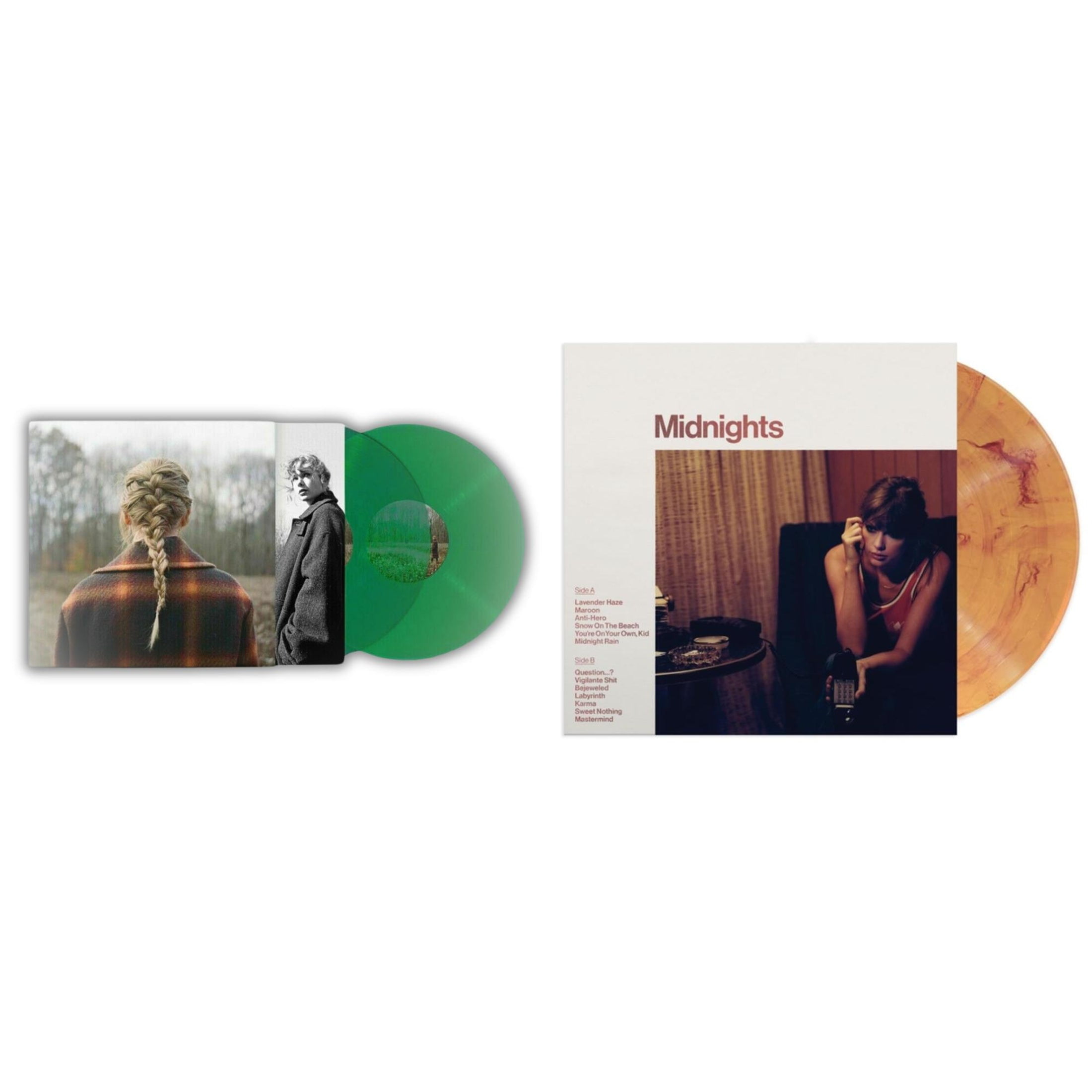 Taylor Swift - Evermore (Translucent Green Vinyl/2LP) & Midnights (X ...
