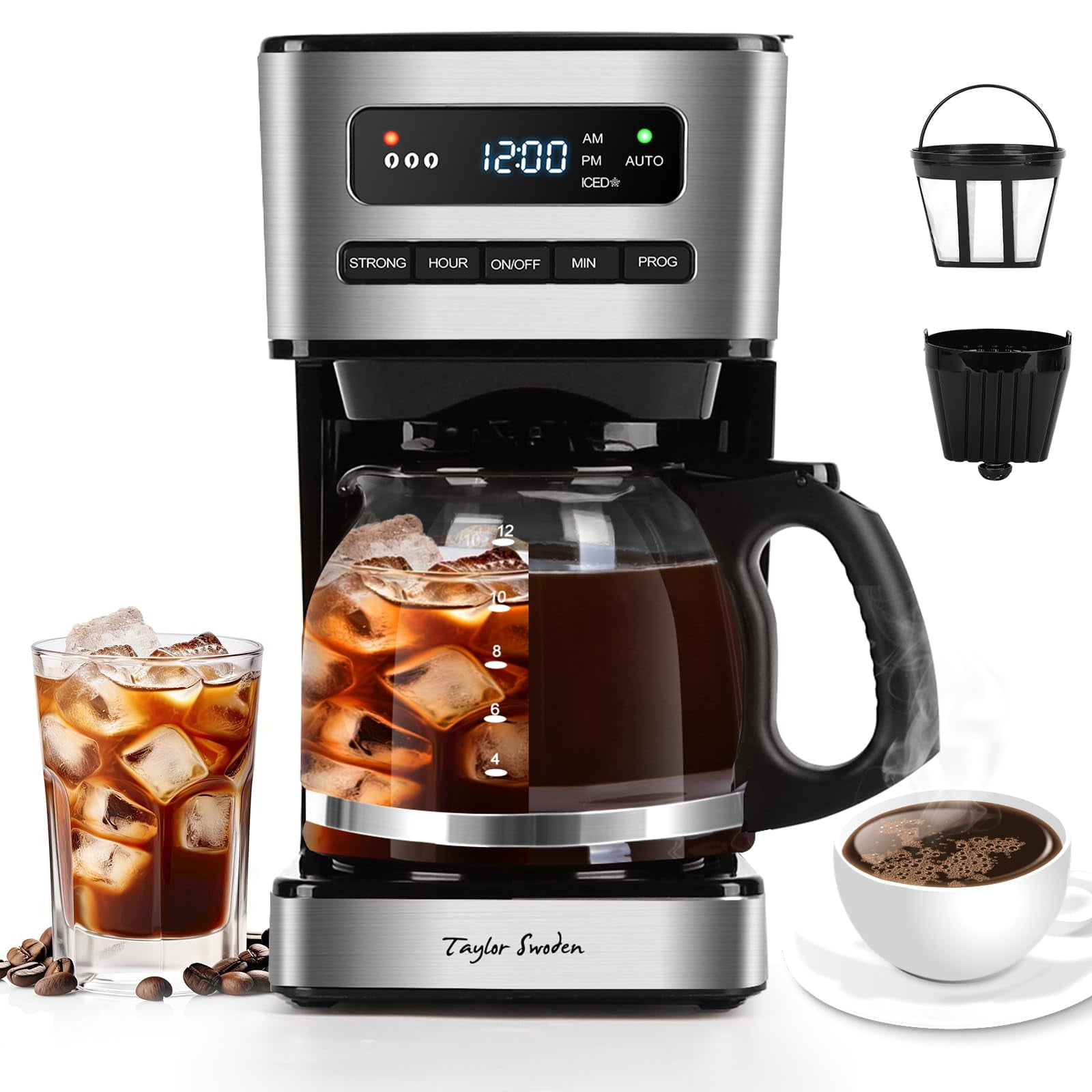 Taylor Swoden Programmable Coffee Makers 12 Cup, Hot and Iced Coffee ...