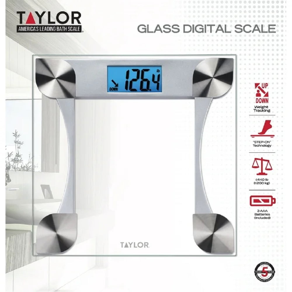Taylor 7595 - Stylish Digital Bathroom Weight Scale, 440 lb, Battery ...