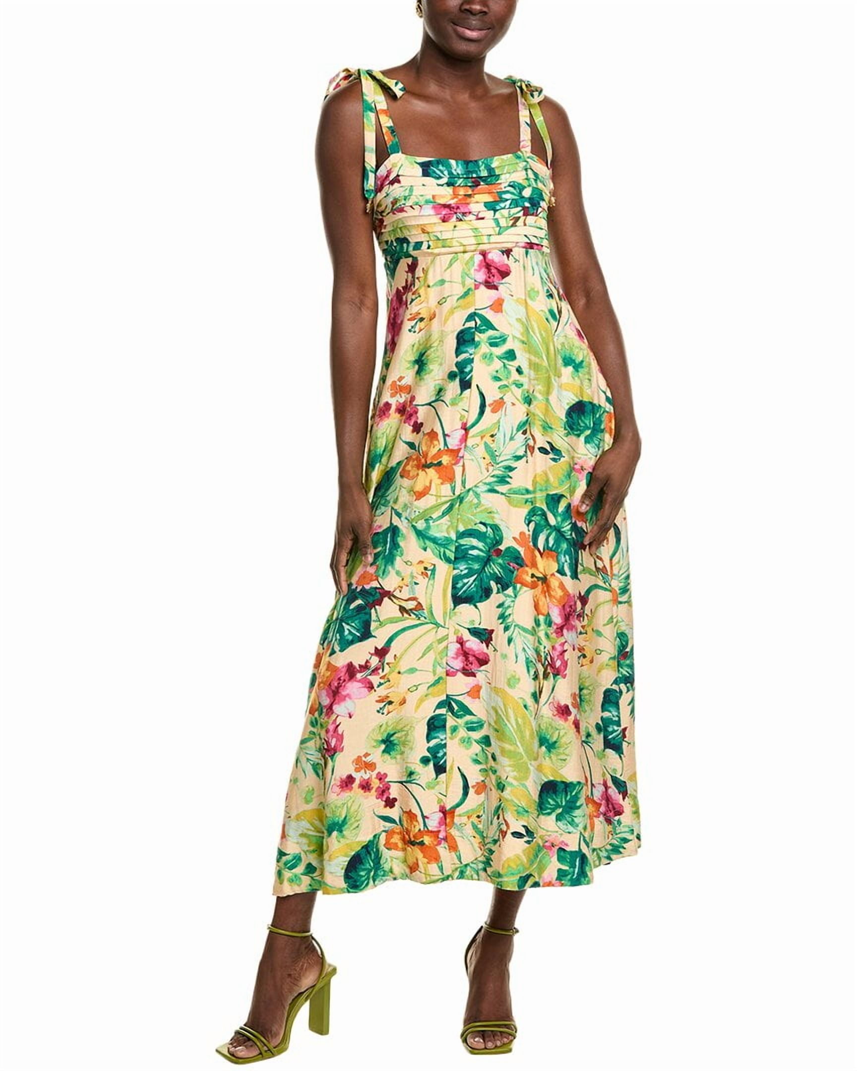 Taylor womens Pleated Bodice Linen-Blend Midi Dress, 4, Beige - Walmart.com
