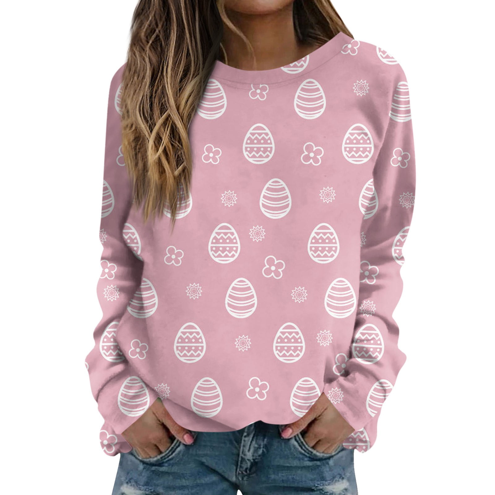 Taymeis Easter Sweatshirt Womens Crew Neck Cute Rabbit Print Pullover ...